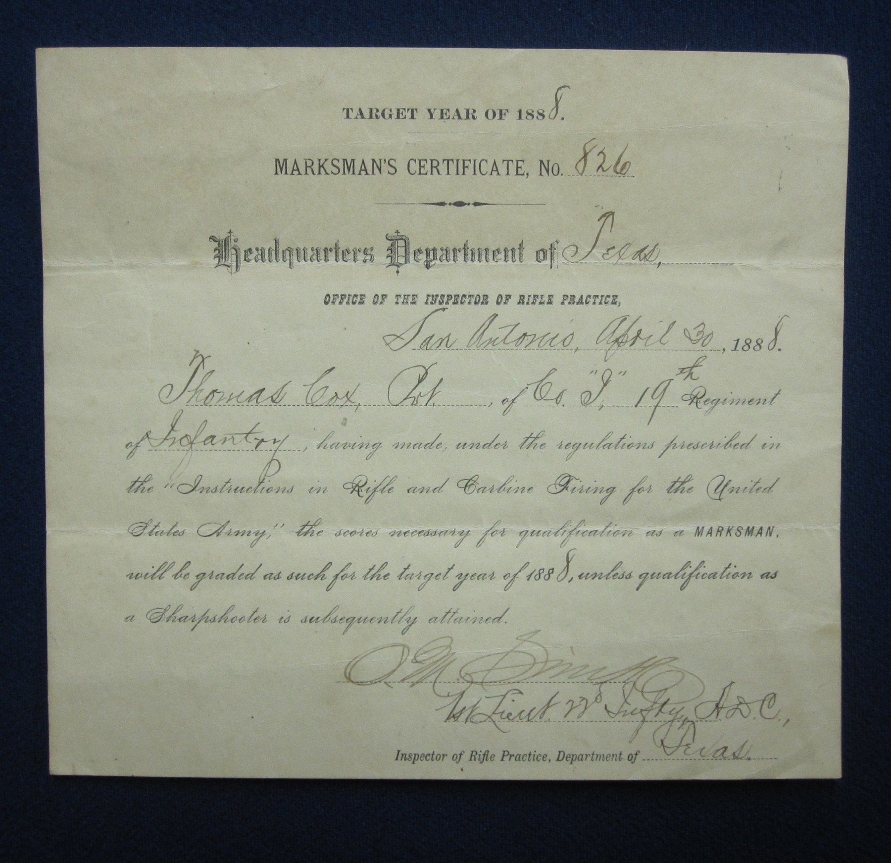 U.S. Army Marksman's Certificate | J. Mountain Antiques