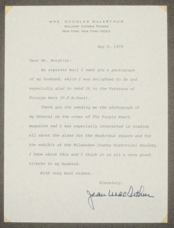 Jean MacArthur’s Letter, Sympathy Acknowledgement Card- Photo | J ...