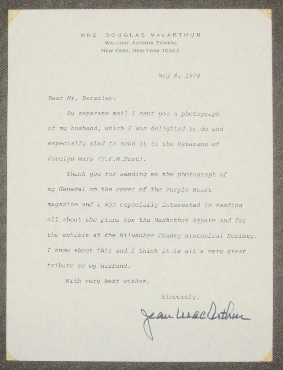 Jean MacArthur’s Letter, Sympathy Acknowledgement Card- Photo | J ...