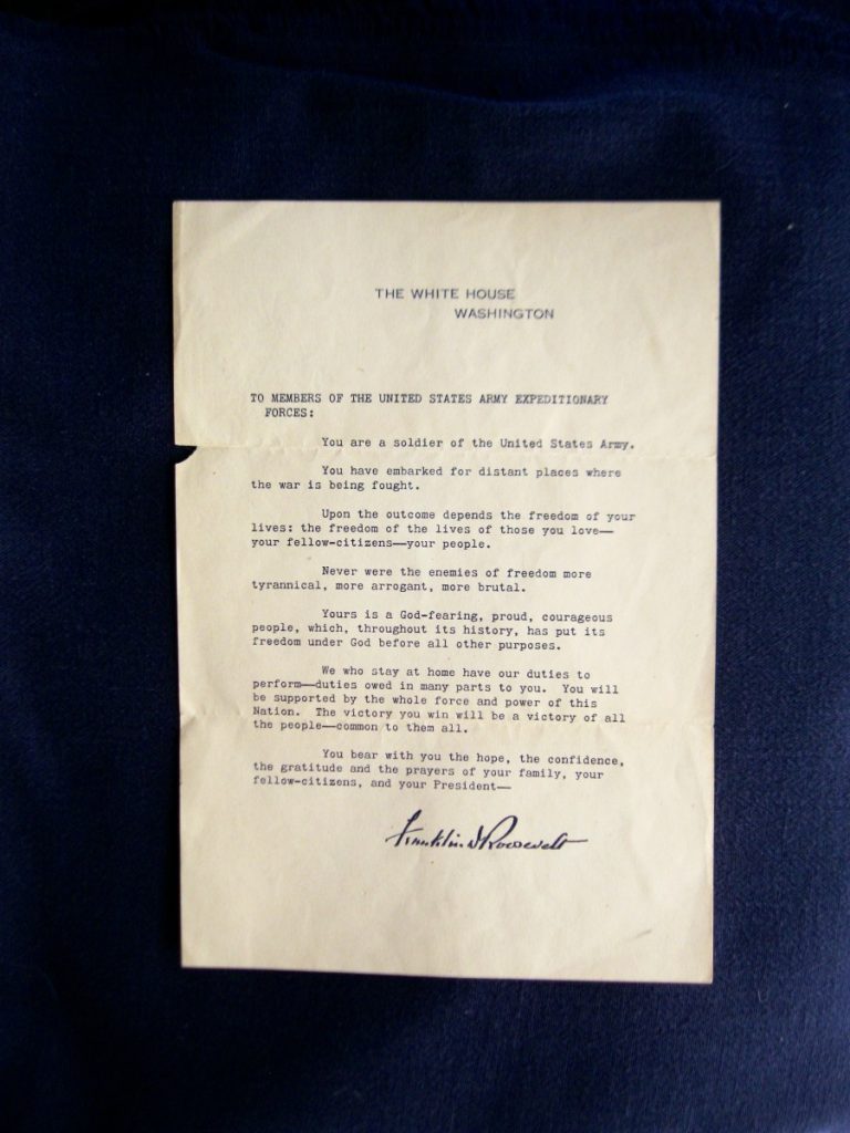 FDR’s Letter To The Troops- White House Communique | J. Mountain Antiques