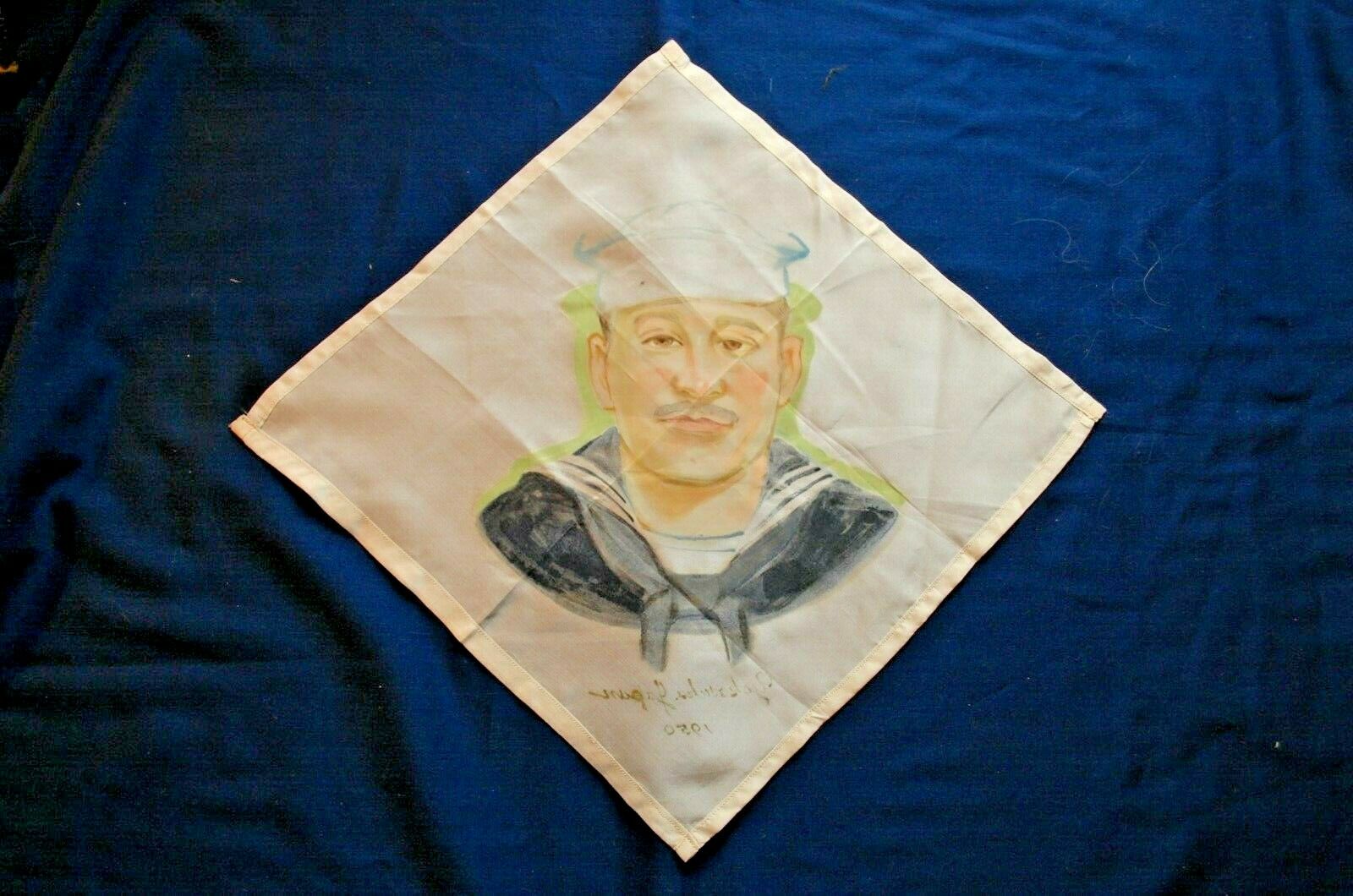 1950 Painted Silk Handkerchief of Sailor, Yokosaka, Japan | J. Mountain ...