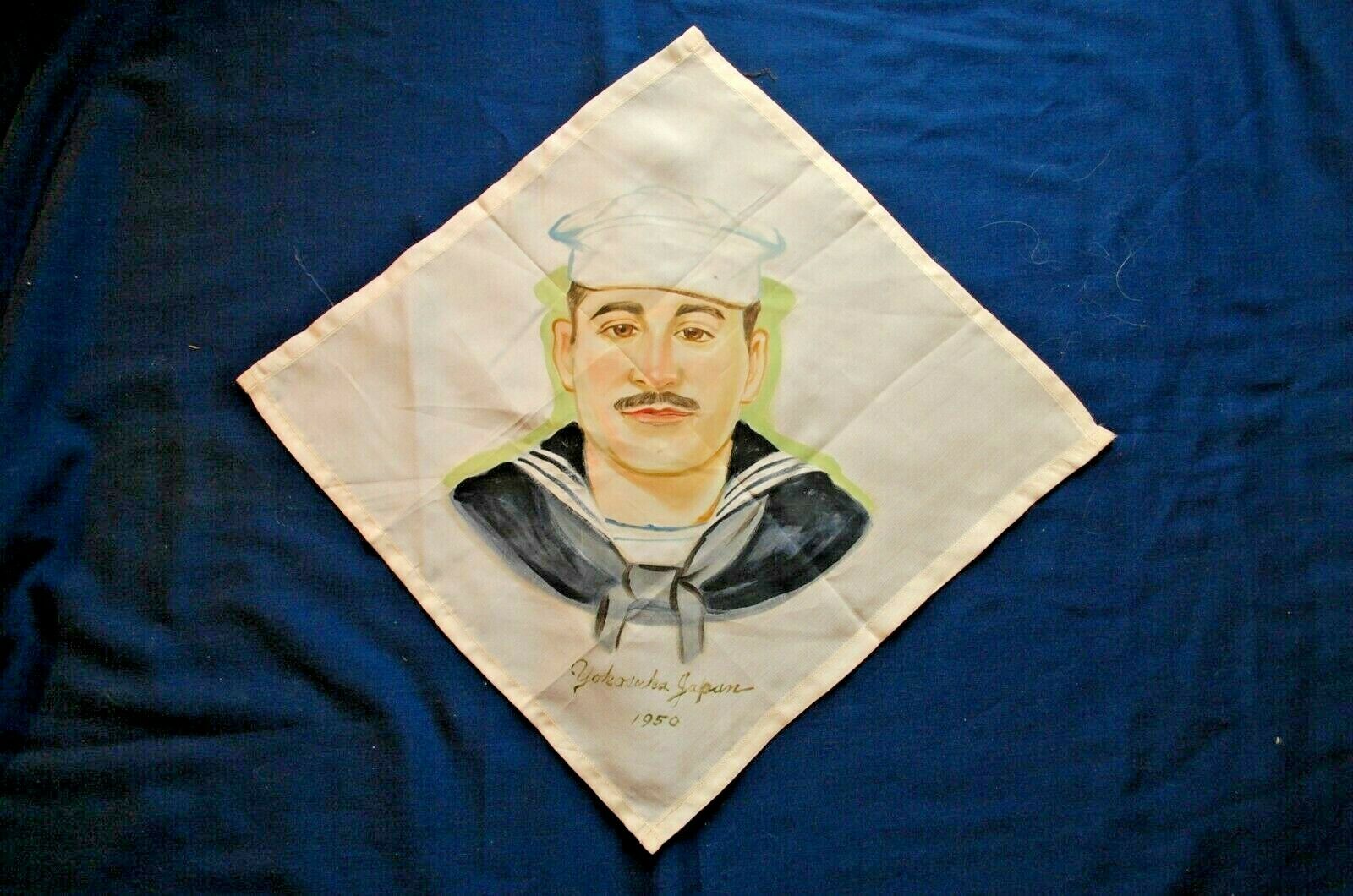 1950 Painted Silk Handkerchief of Sailor, Yokosaka, Japan | J. Mountain ...