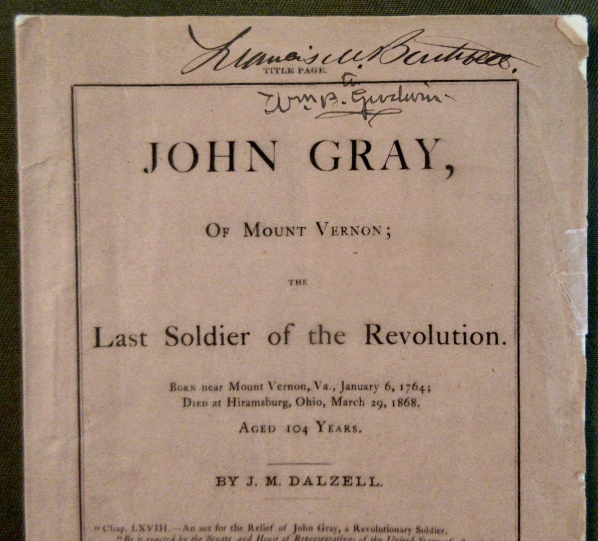 John Gray, Last Soldier of the Revolution Aged 104 Years 1868 -SOLD | J ...