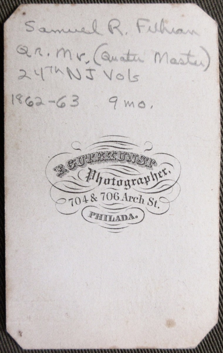 CDV Of Captain & Quartermaster Samuel R. Fithian 24th NJ Volunteers ...