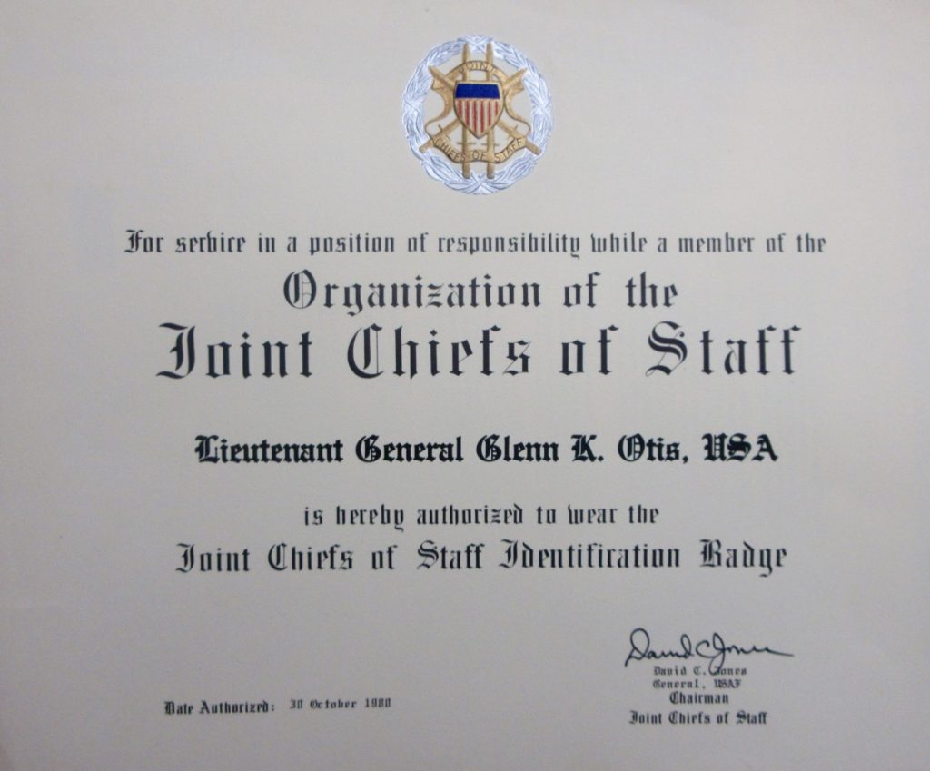 Joint Chiefs Of Staff Badge- Sterling – & Certificate For Lt. General ...