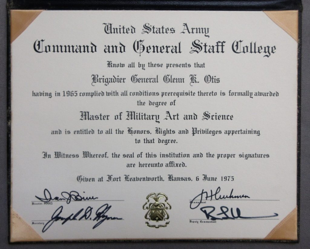 Command & General Staff College Certificate To Brigadier General Glenn ...