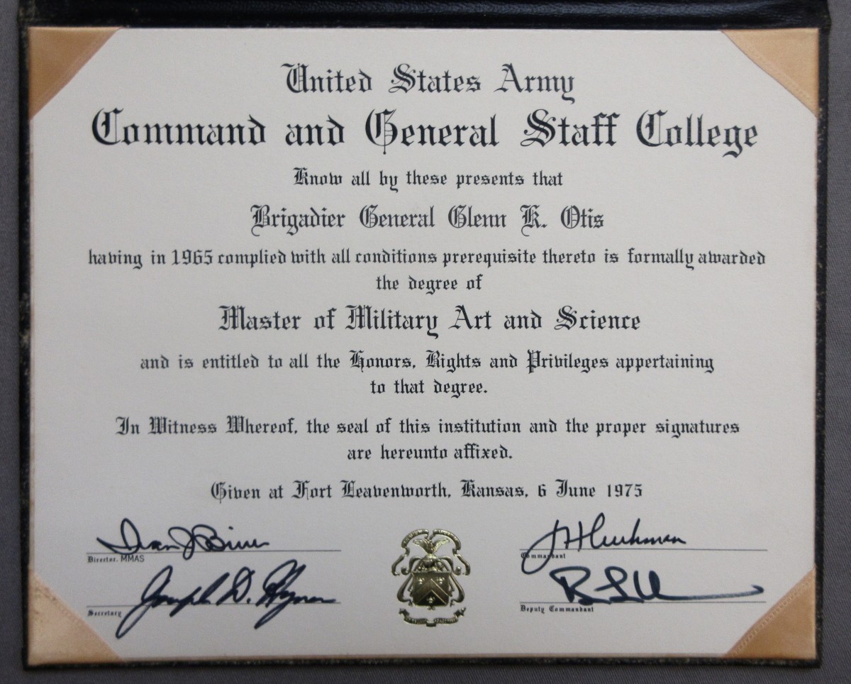 Command & General Staff College Certificate To Brigadier General Glenn ...