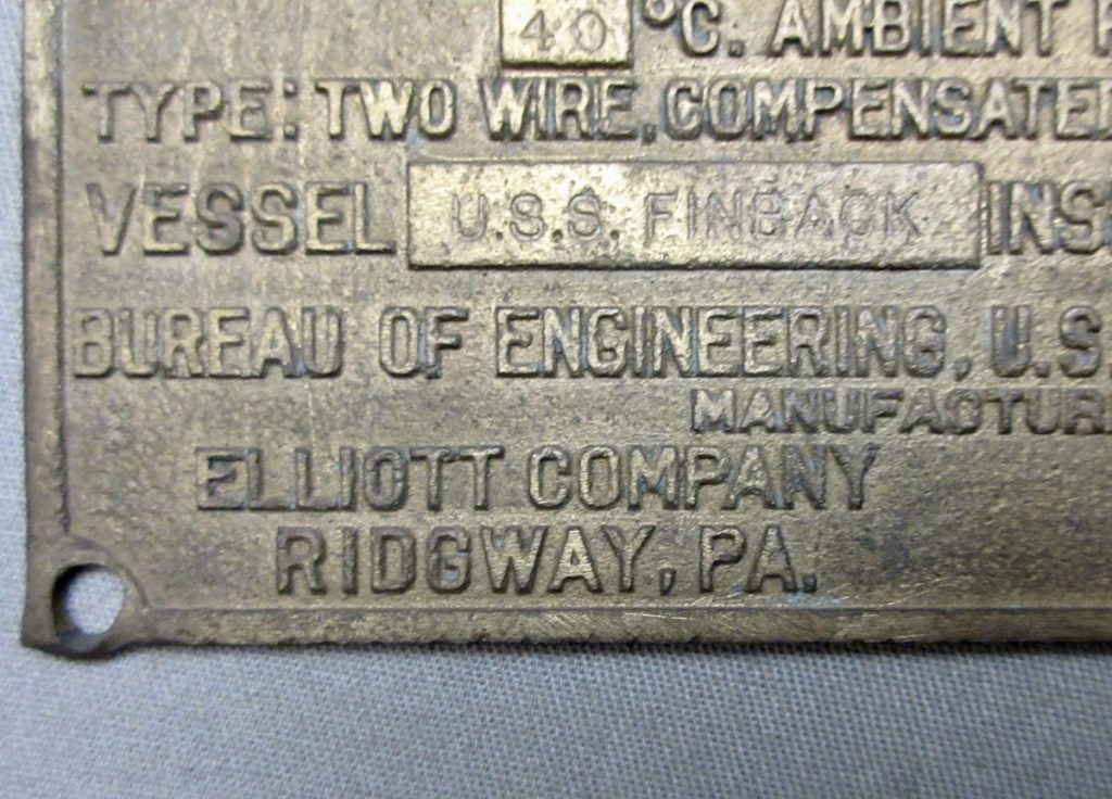 USS Finback – Submarine SS-230 Elliott Motor Co. Engine Plaque – SOLD ...