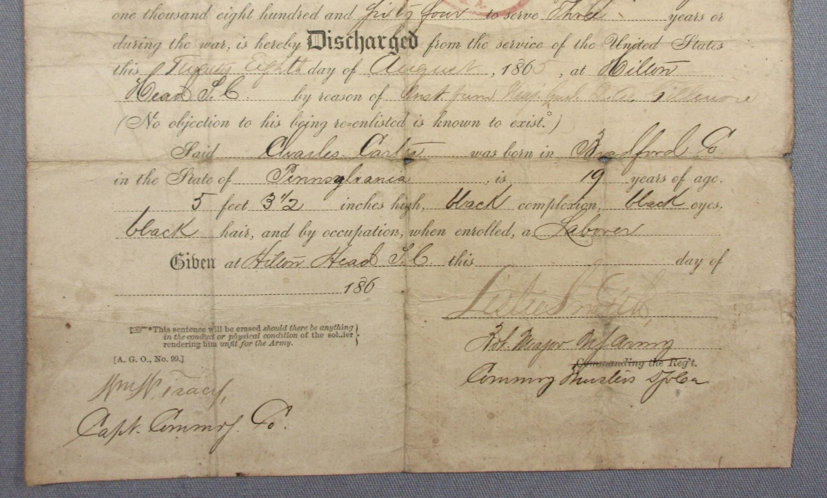Civil War Discharge For A Black Soldier In The 26th USCT – SOLD | J ...