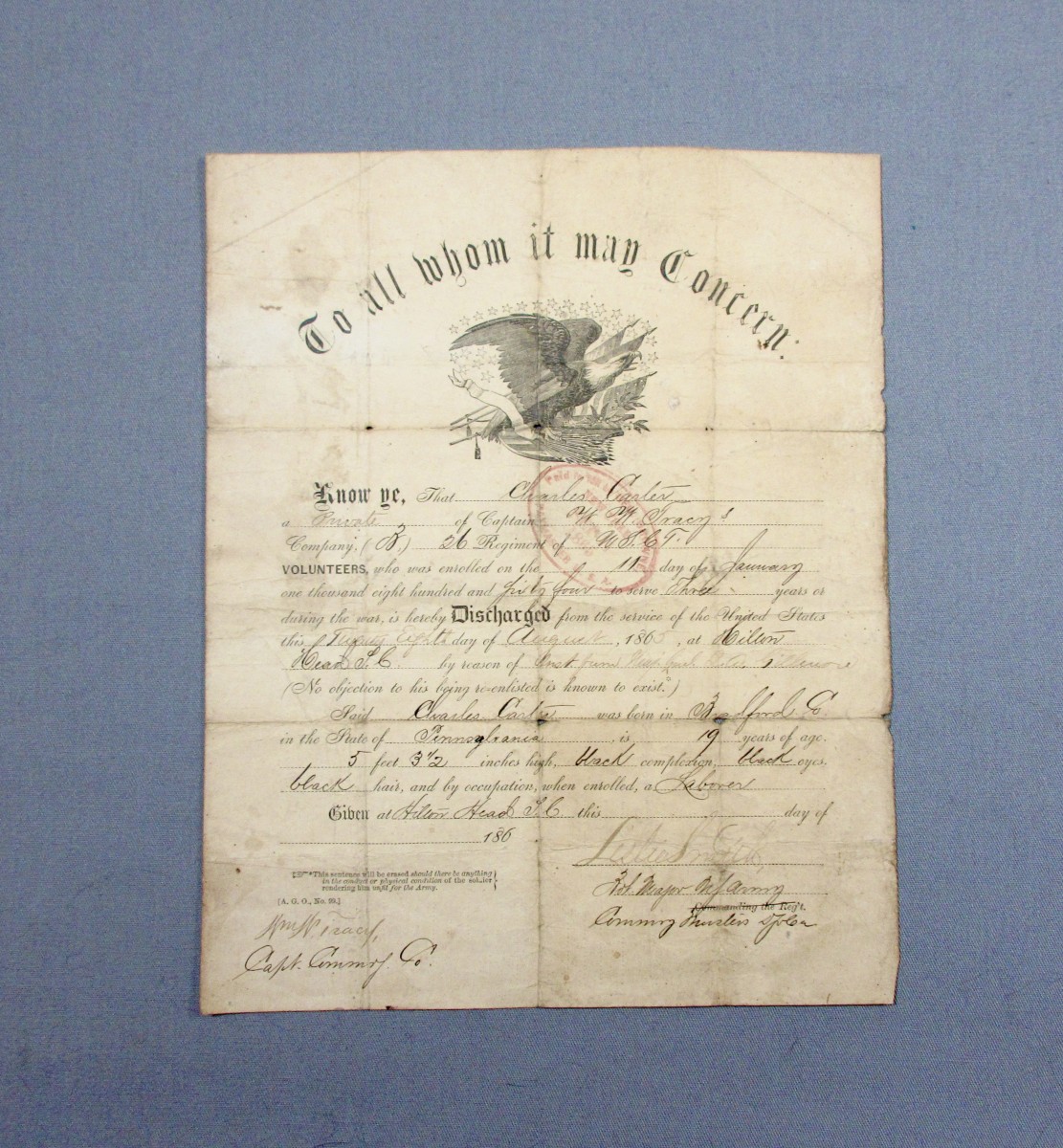 Civil War Discharge For A Black Soldier In The 26th USCT – SOLD | J ...