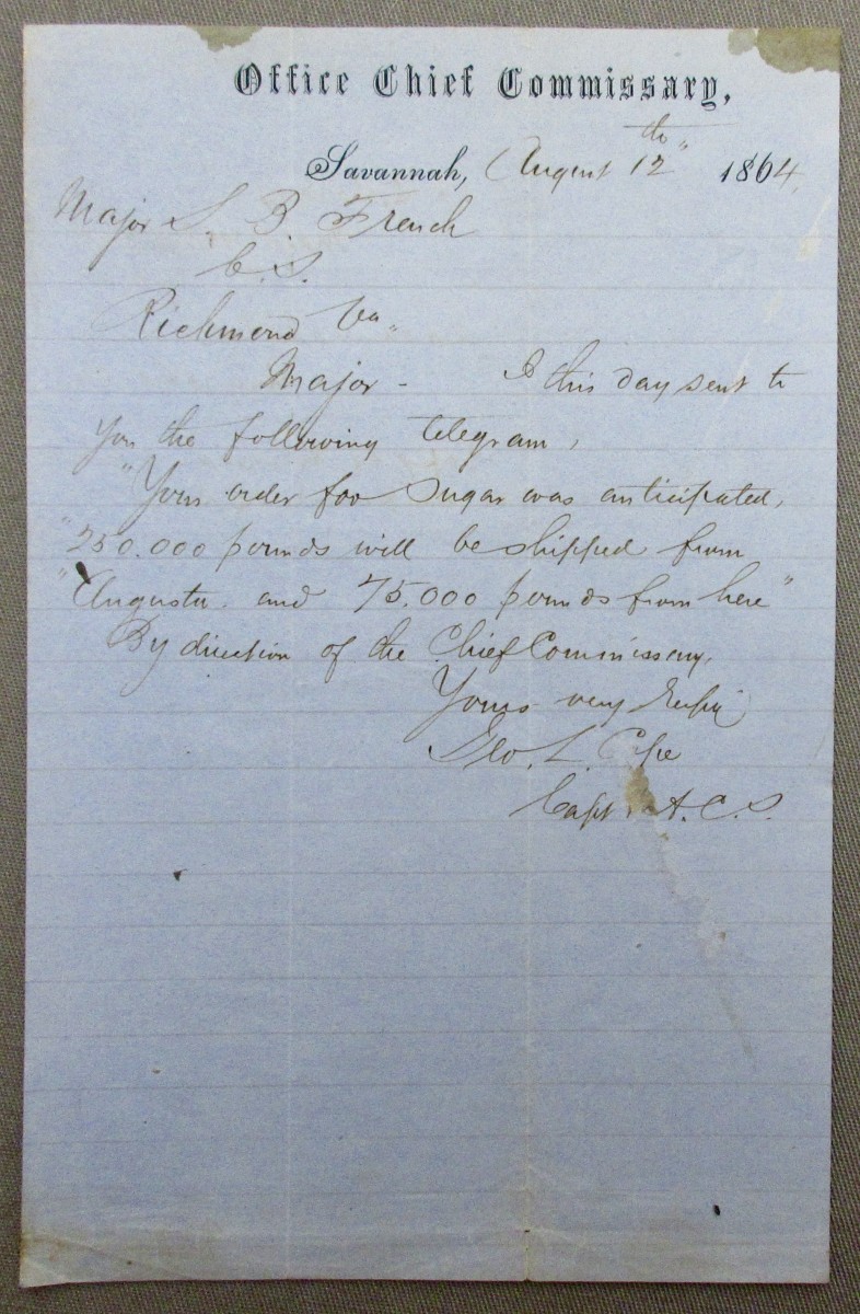 Confederate Commissary Document – August 1864. SOLD | J. Mountain Antiques