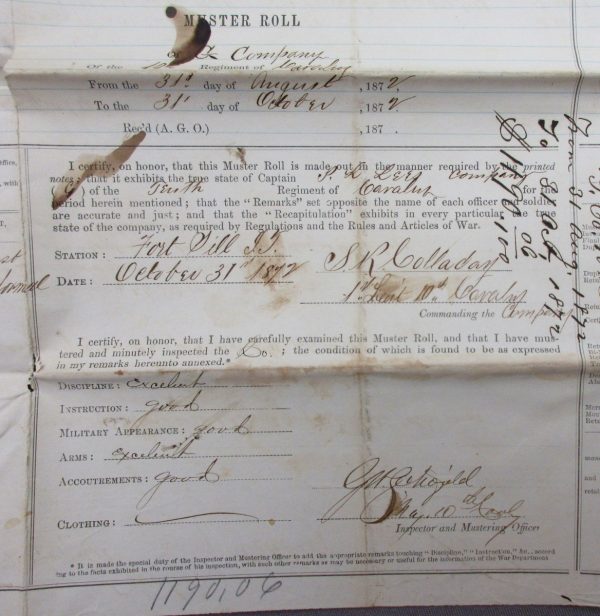 Muster Roll for Company G 10th Cavalry At Fort Sill I.T. – SOLD | J ...