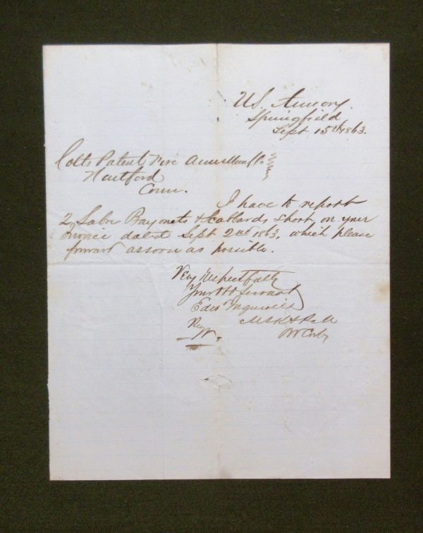 Letter From Springfield Armory To Colt Patent Firearms – 1863. SOLD | J ...