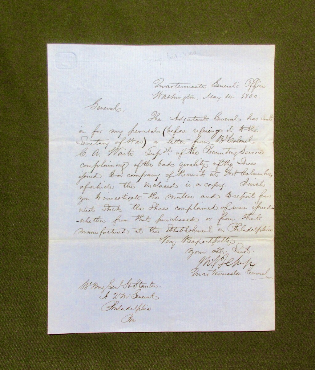 1850 Letter Regarding Lt. Colonel C.A. Waite – Fort Columbus, New York ...