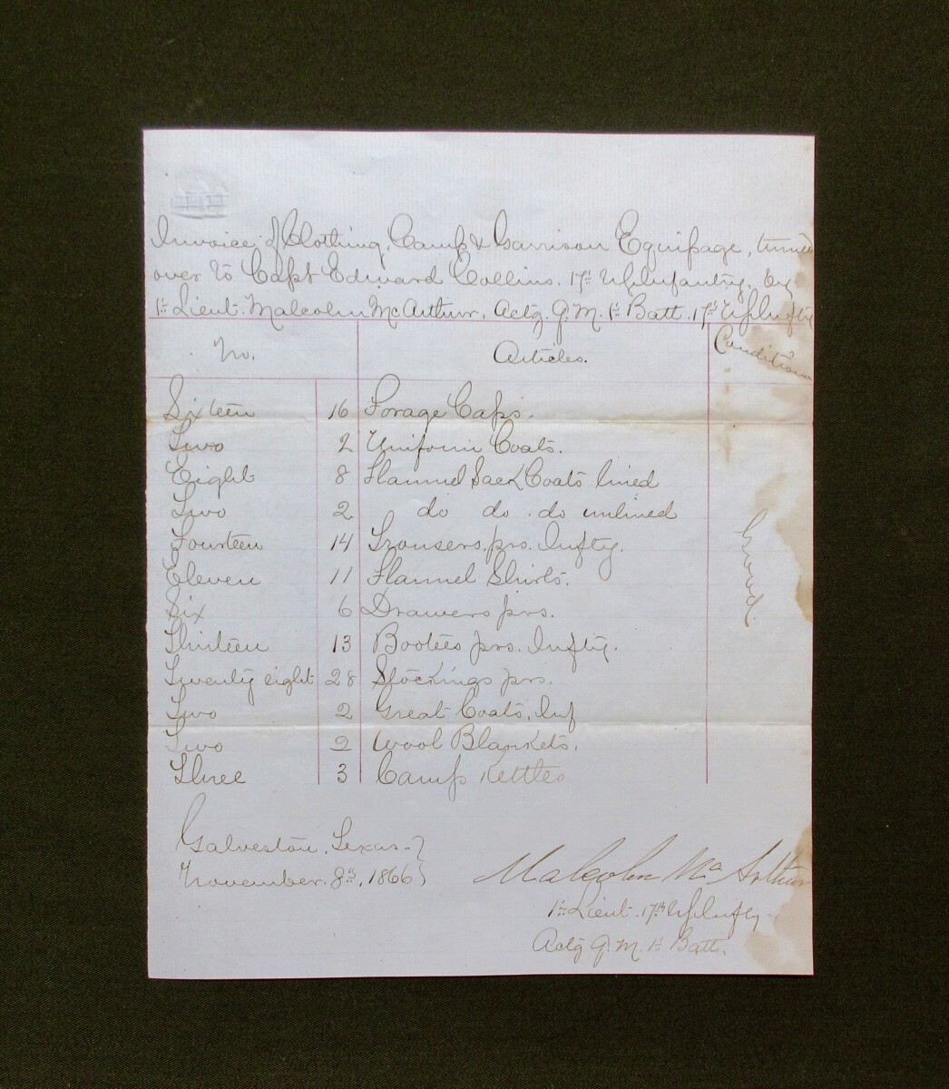 17th US Infantry Invoice For Camp & Garrison Equipage. – SOLD | J ...