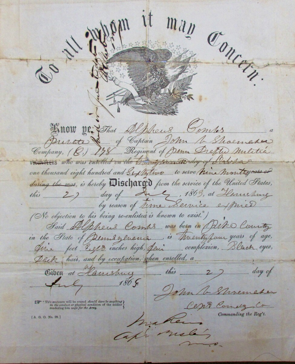 1863 Marcus A. Reno Signed Discharge, 1st U.S. Cavalry- Later 7th U.S ...